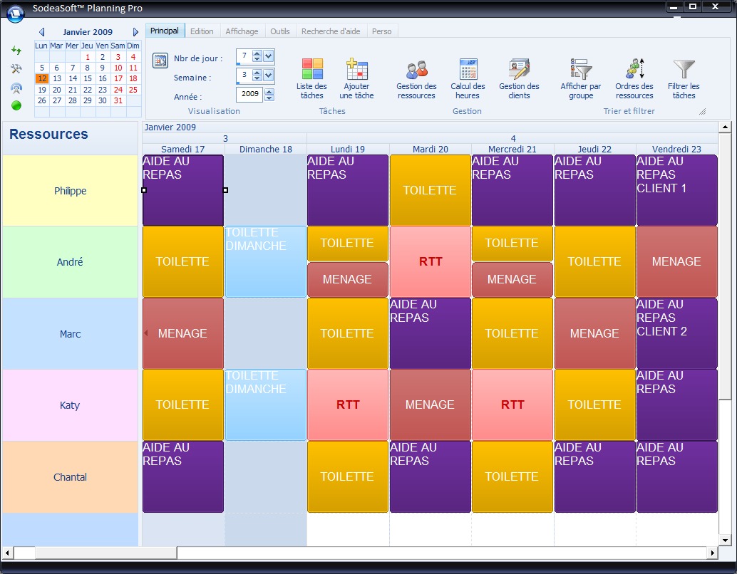 Plusieurs modes de visualisation du logiciel de planning